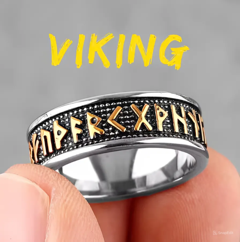 Stainless Steel Norse Futhark Rune Ring - vikingcostume.co