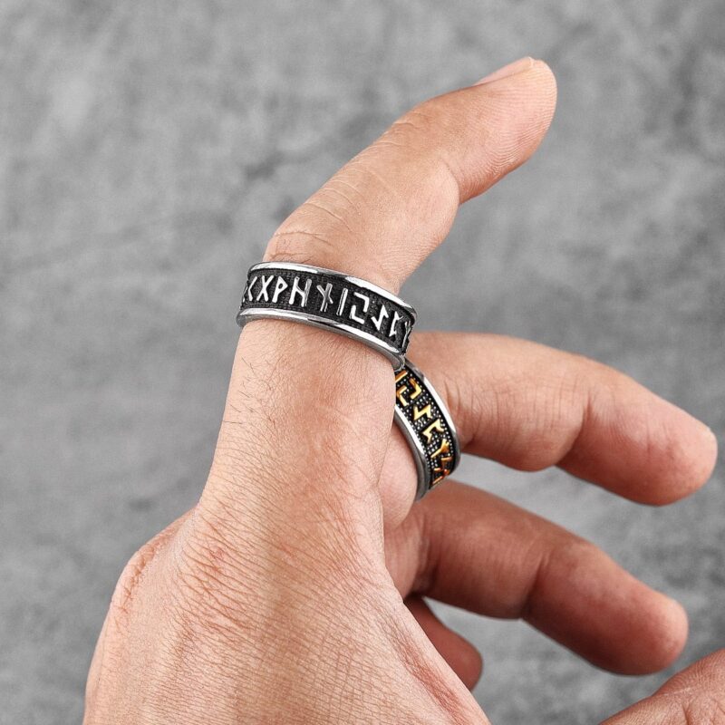 Stainless Steel Norse Futhark Rune Ring - vikingcostume.co