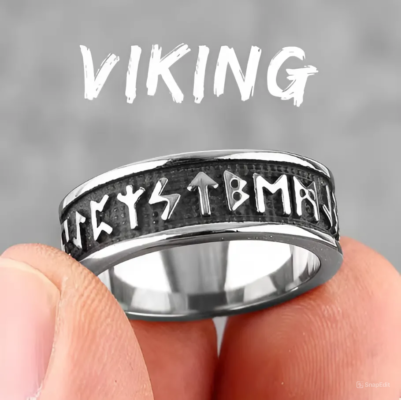 Stainless Steel Norse Futhark Rune Ring - vikingcostume.co