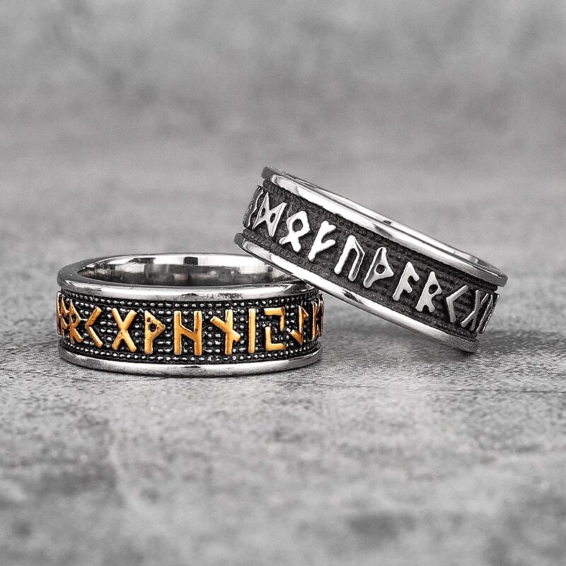 Stainless Steel Norse Futhark Rune Ring - vikingcostume.co
