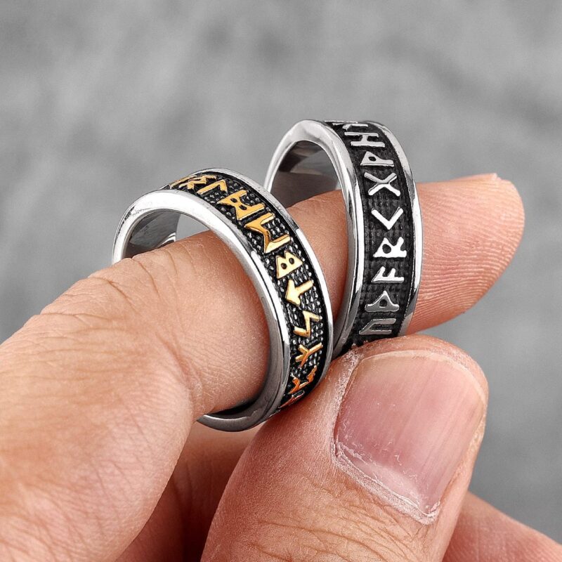 Stainless Steel Norse Futhark Rune Ring - vikingcostume.co